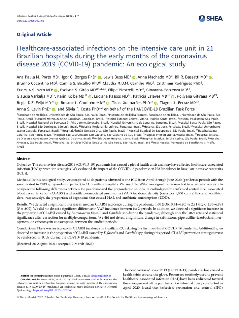 2022 - Ana Paula M. Porto - Healthcare-Associated Infections On The ...