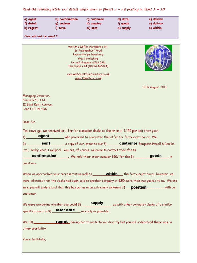 Complete The Letter (Practice 2) | PDF
