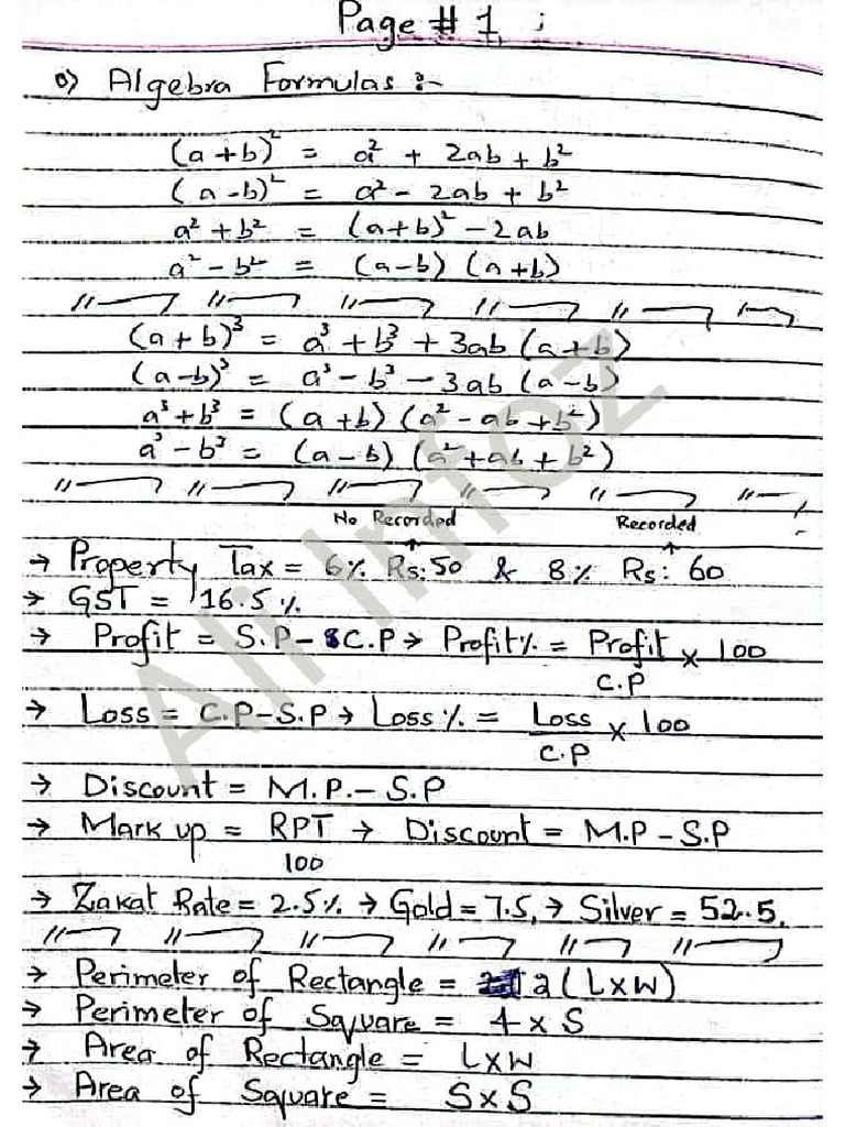 Maths Important Formulas for Upcoming ETEA Tests | PDF