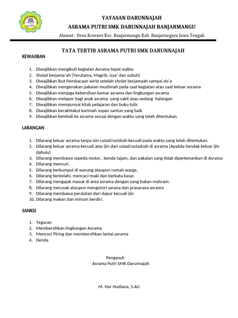 Tata Tertib Asrama | PDF