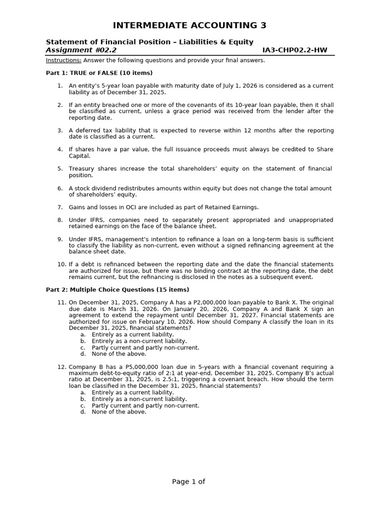 IA3 Statement of Financial Position - LIABILITIES and EQUITY | PDF | Equity (Finance) | Balance ...