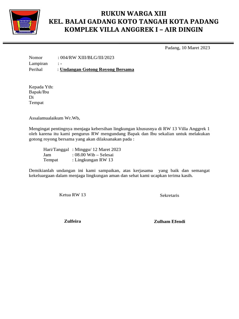 surat undangan rwe 13 goro | PDF