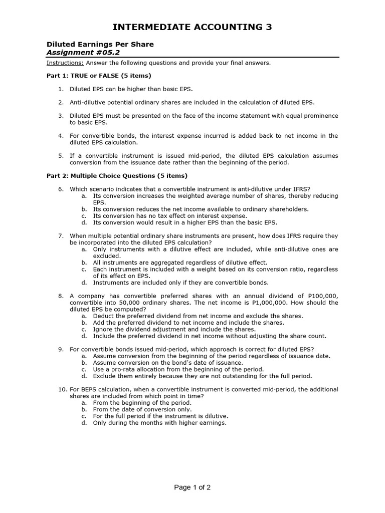 IA3 DILUTED Earnings Per Share | PDF | Earnings Per Share | Preferred Stock