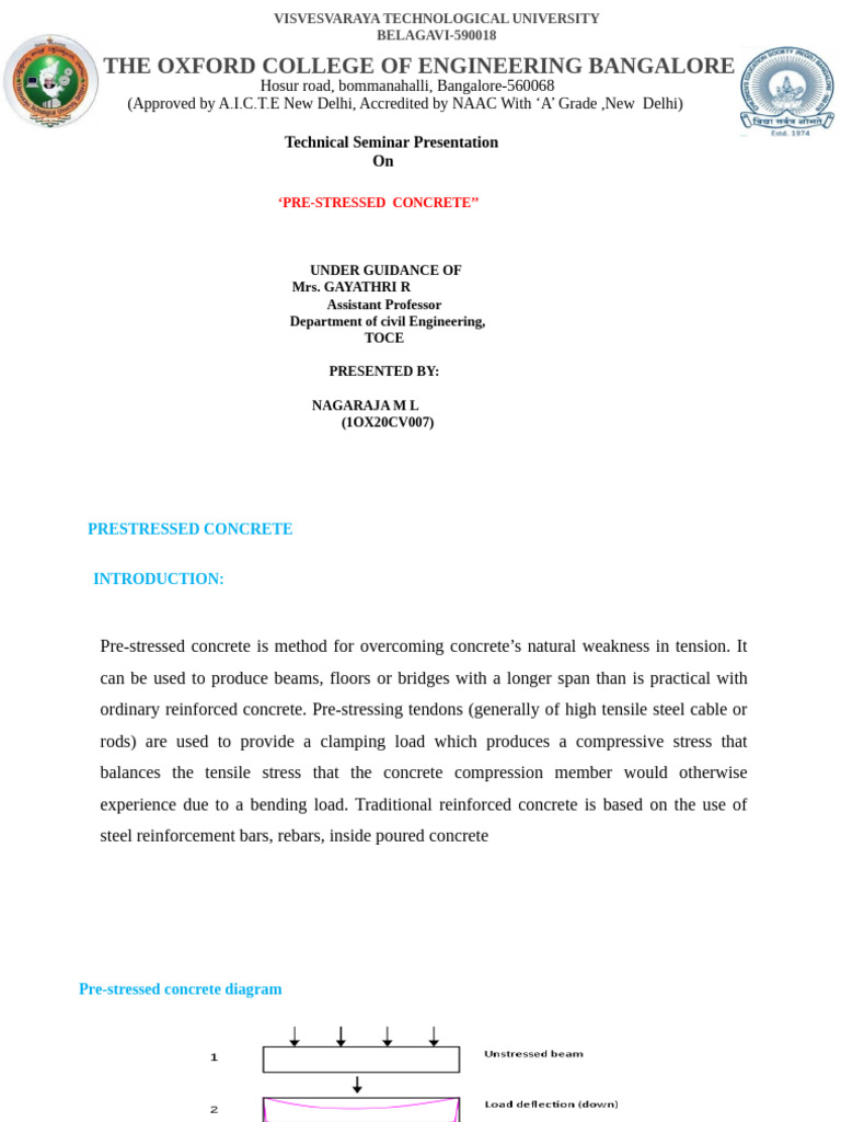 Nagaraja ML Seminar Presentation 8 TH Sem | PDF | Prestressed Concrete | Concrete
