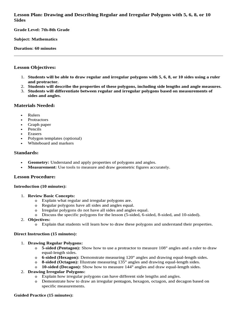 Lesson Plan in Math 7 | PDF | Polygon | Angle