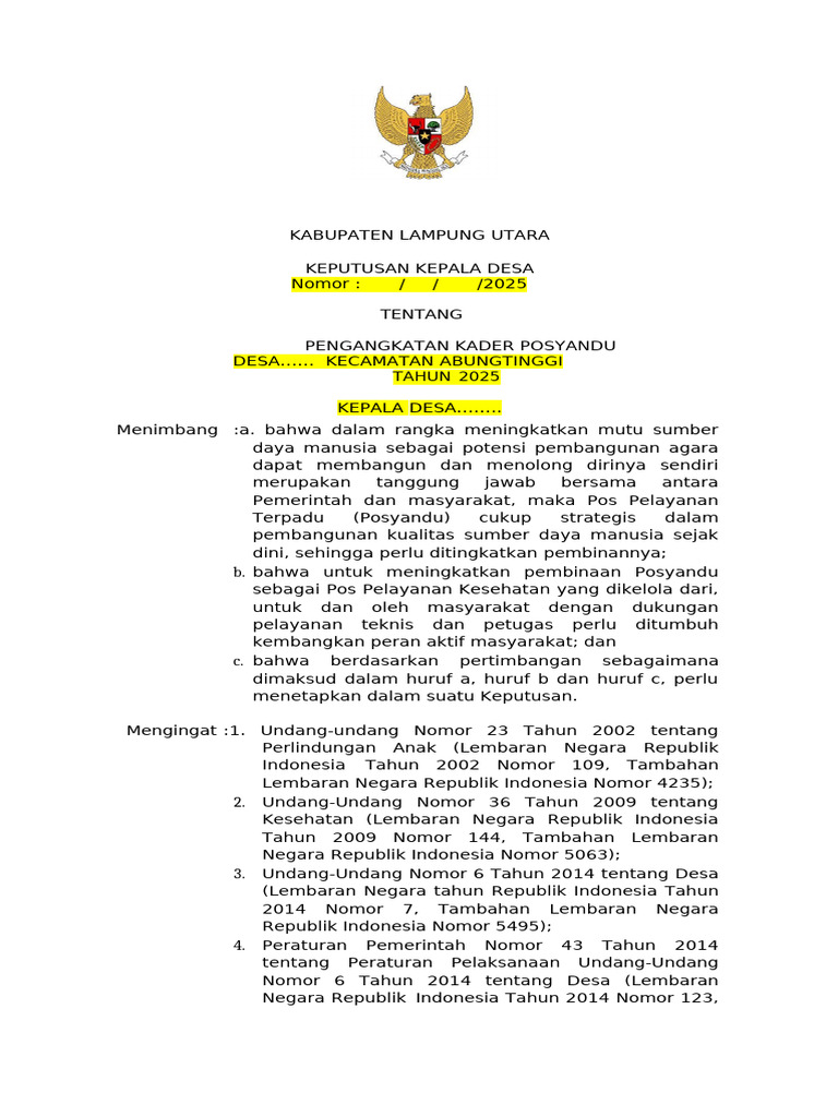 Contoh Format SK Kader Desa | PDF