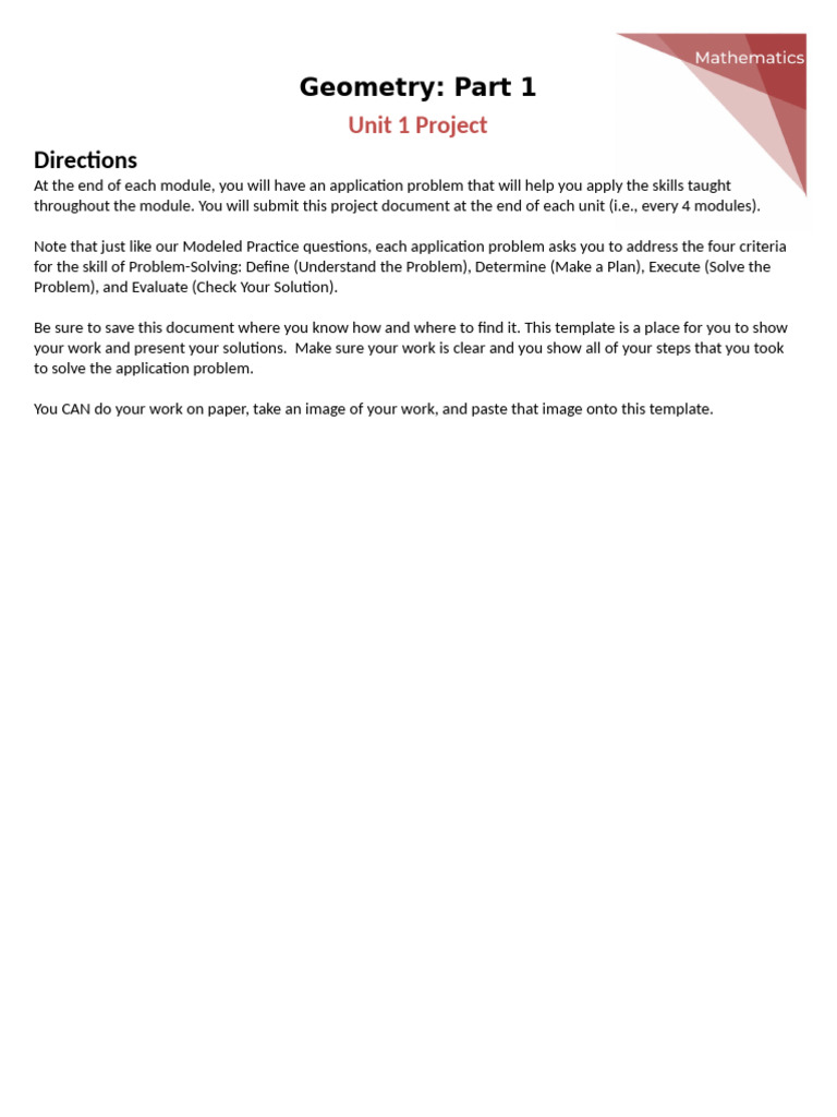 Math Application Problem Unit1 GEOM-041 | PDF | Shape | Geometry