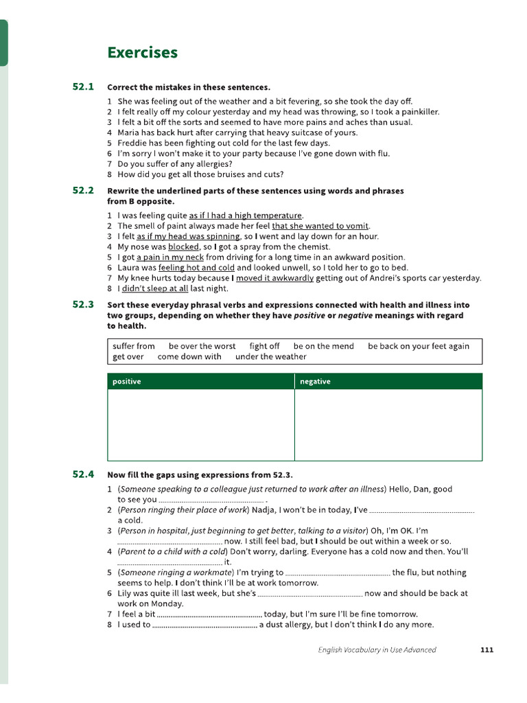 Illness Exercises | PDF