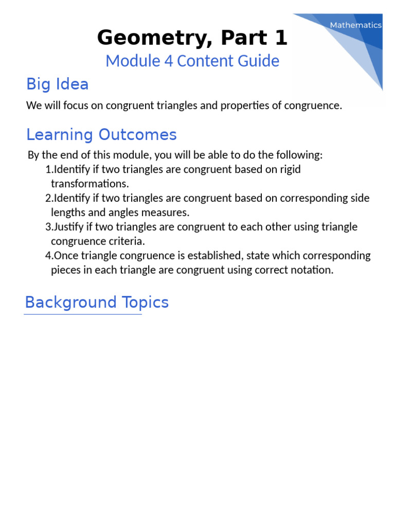 GEOM041 M4 Content Guide | PDF | Euclidean Geometry | Geometry