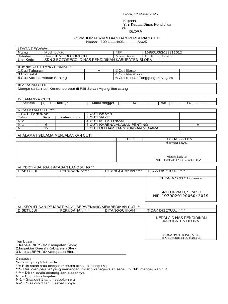Form Cuti Tahunan (PNS) | PDF
