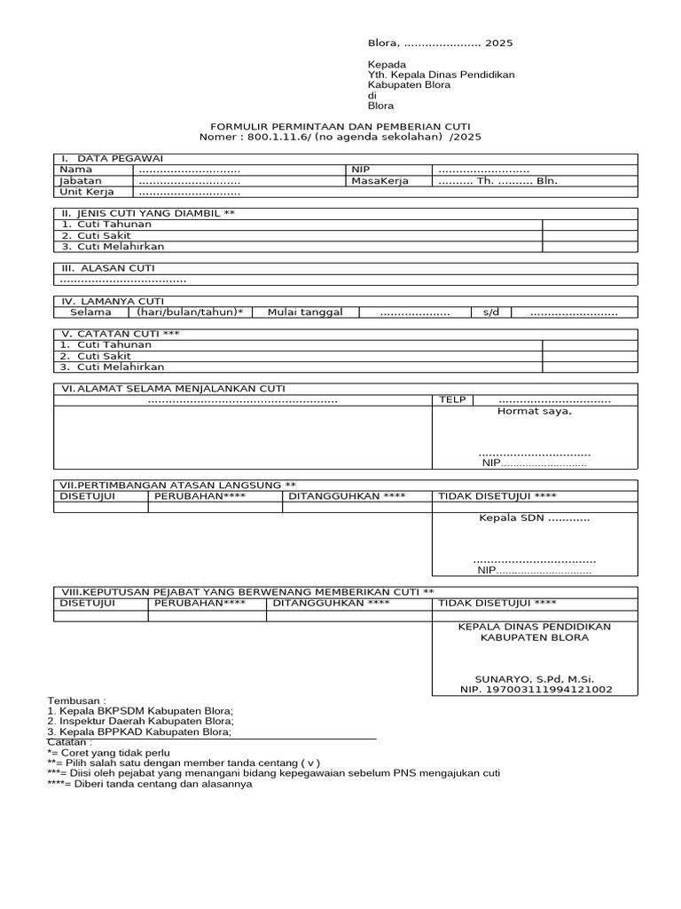 FORM CUTI TAHUNAN, SAKIT, MELAHIRKAN | PDF