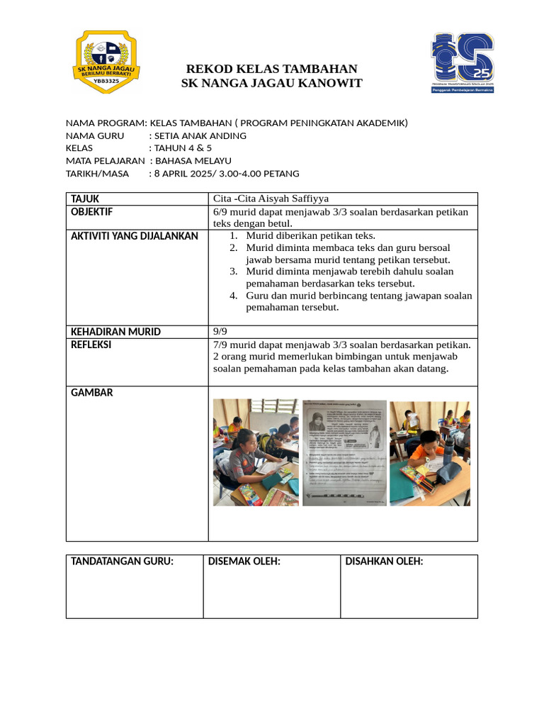 REKOD KELAS TAMBAHAN | PDF