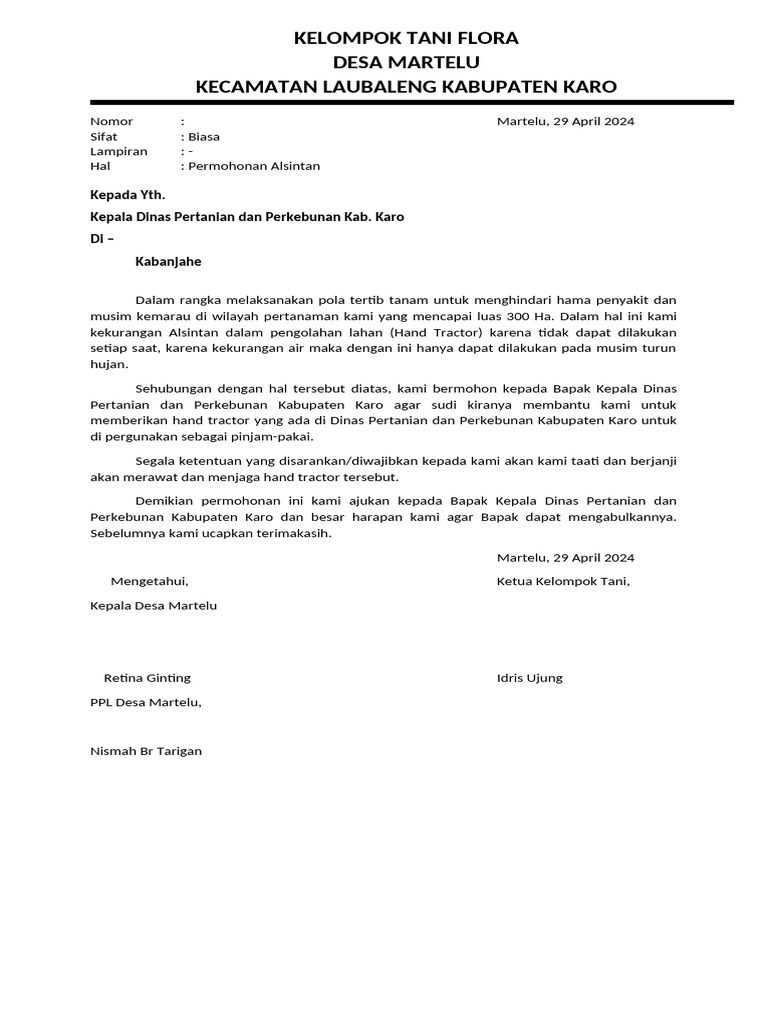 Permohonan Alsintan | PDF