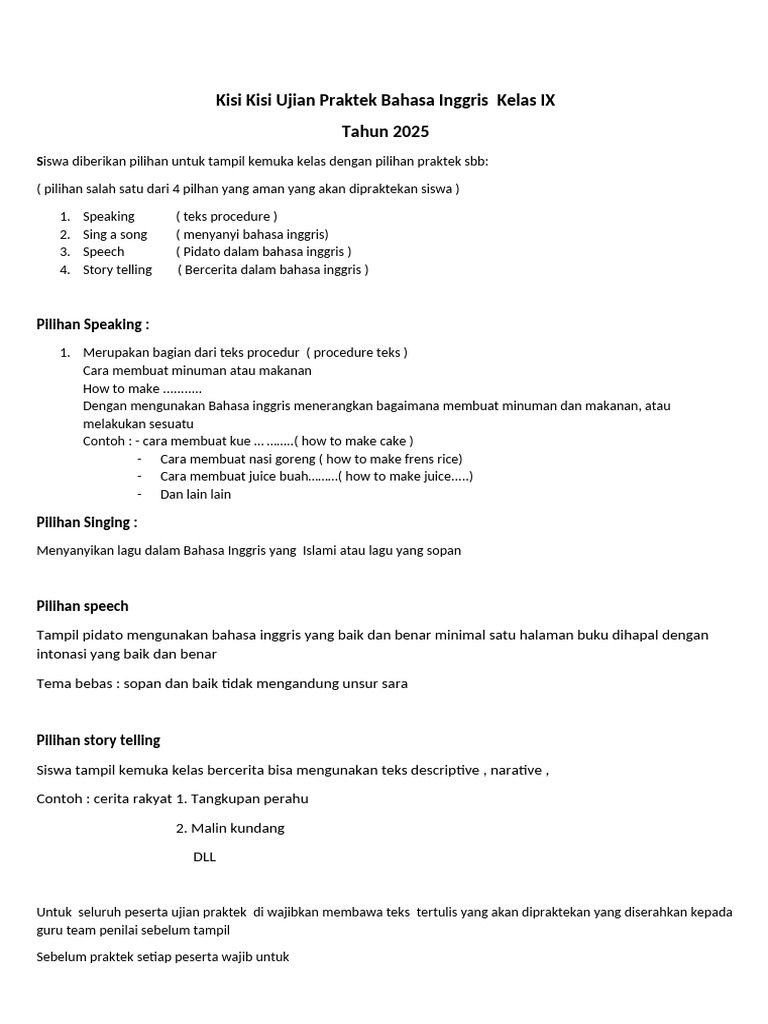 KISI2 Ujian Praktek Bahasa Inggris | PDF