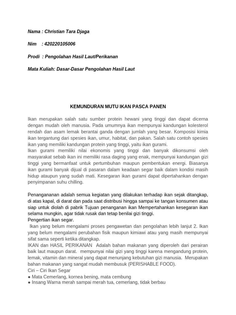 Christian T.D - Kemunduran Mutu Ikan Pasca Panen | PDF