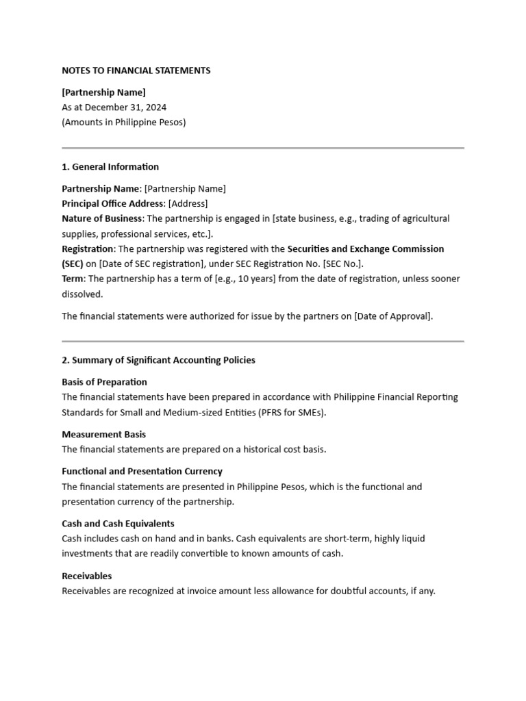 Format Notes To Financial Statements For Partnership | PDF | Expense ...