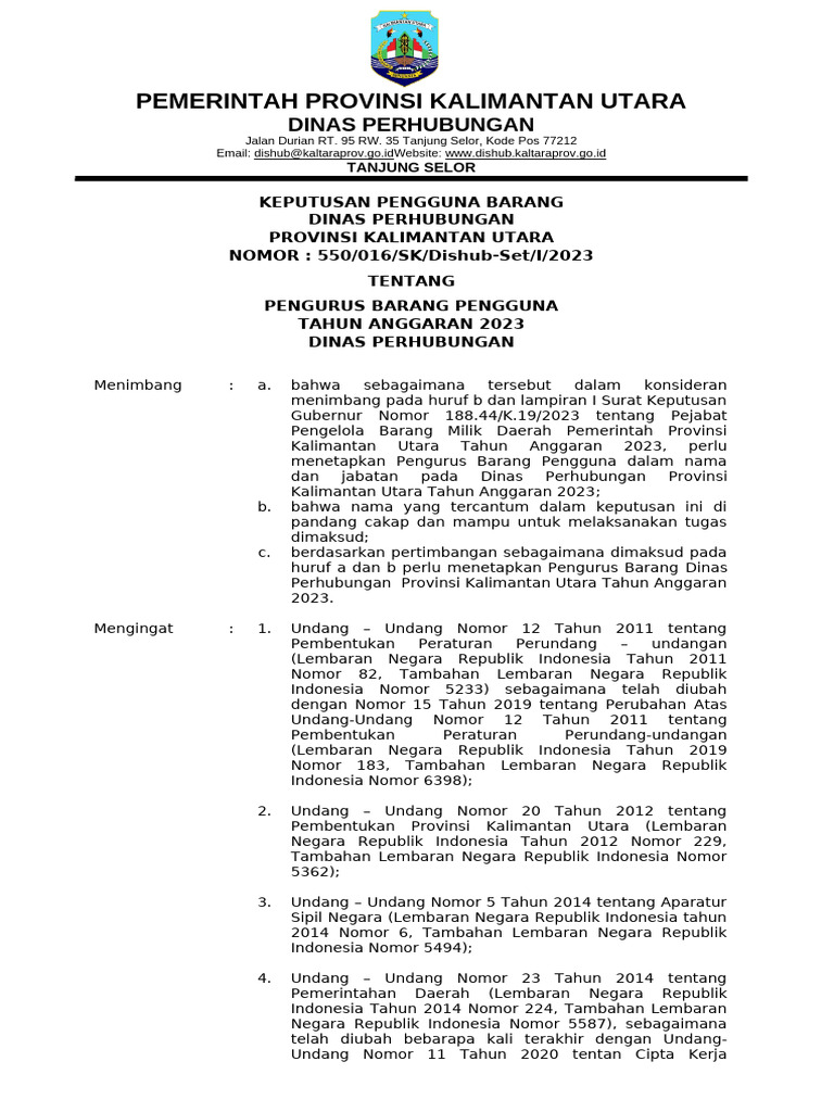 SK Pengurus Barang Simda BMD | PDF