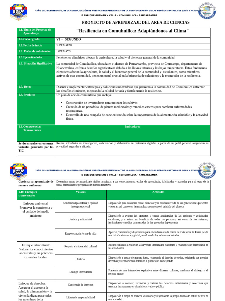 APRENDIZAJE BASADO EN PROYECTOS VI CICLO - 2do GRADO- CIENCIAS | PDF ...