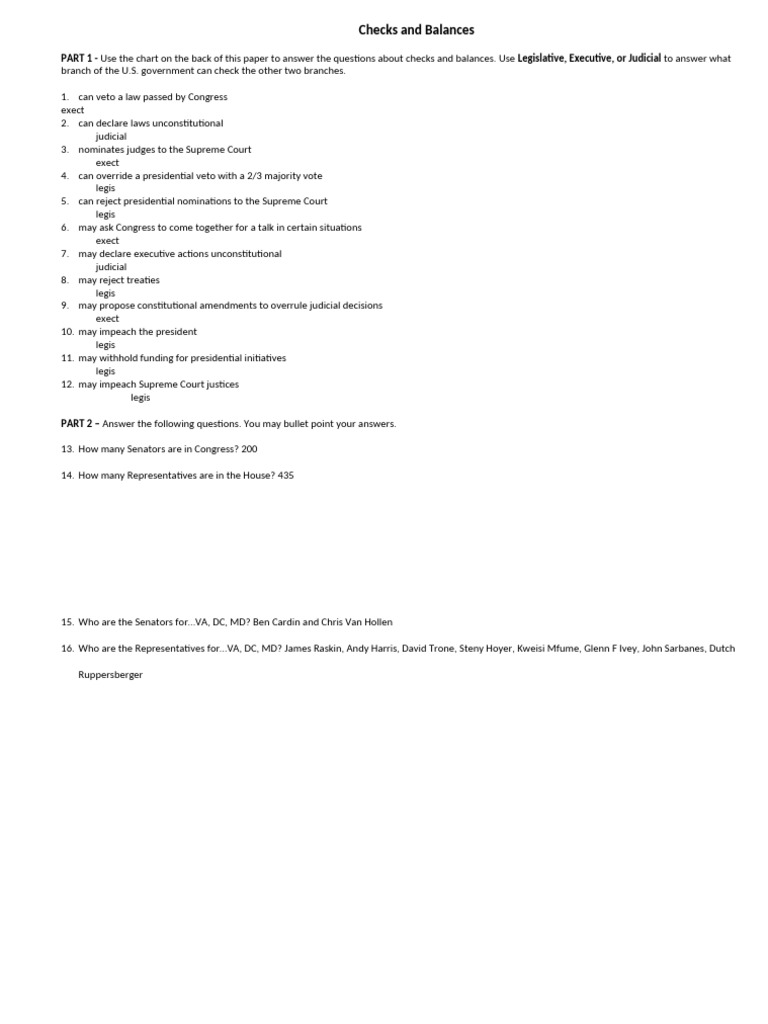 Checks and Balances Worksheet and Graphic Organizer (1) | PDF