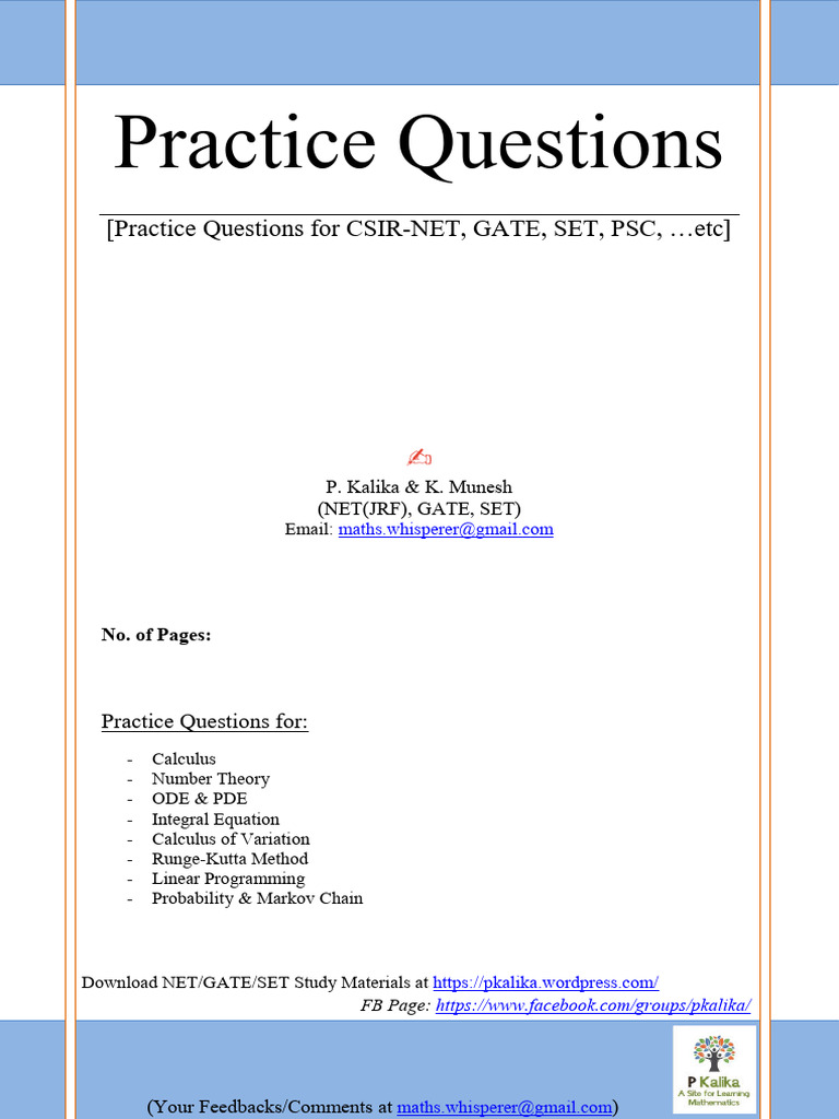 Practice Ques For Net Set Gate 38pages Kalika | PDF | Partial Differential Equation | Ordinary ...