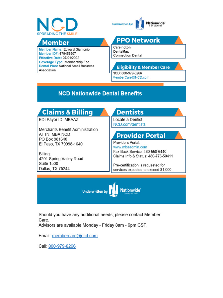 Edward Giantonio Dental Membership Details | PDF