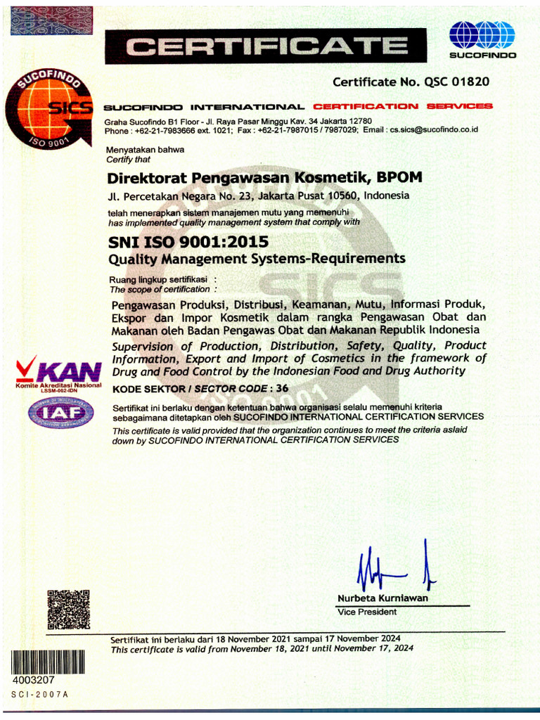 QSC 01820 - Direktorat Pengawasan Kosmetik | PDF