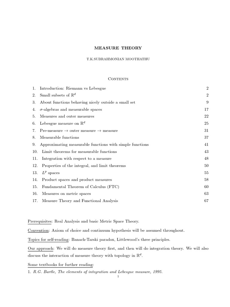 TKSM Measuretheory 2023aug | PDF | Measure (Mathematics) | Integral