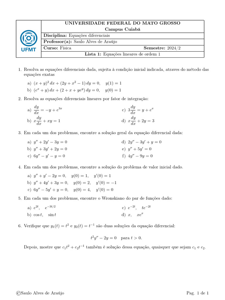 Lista Exercicios EDO 2 | PDF