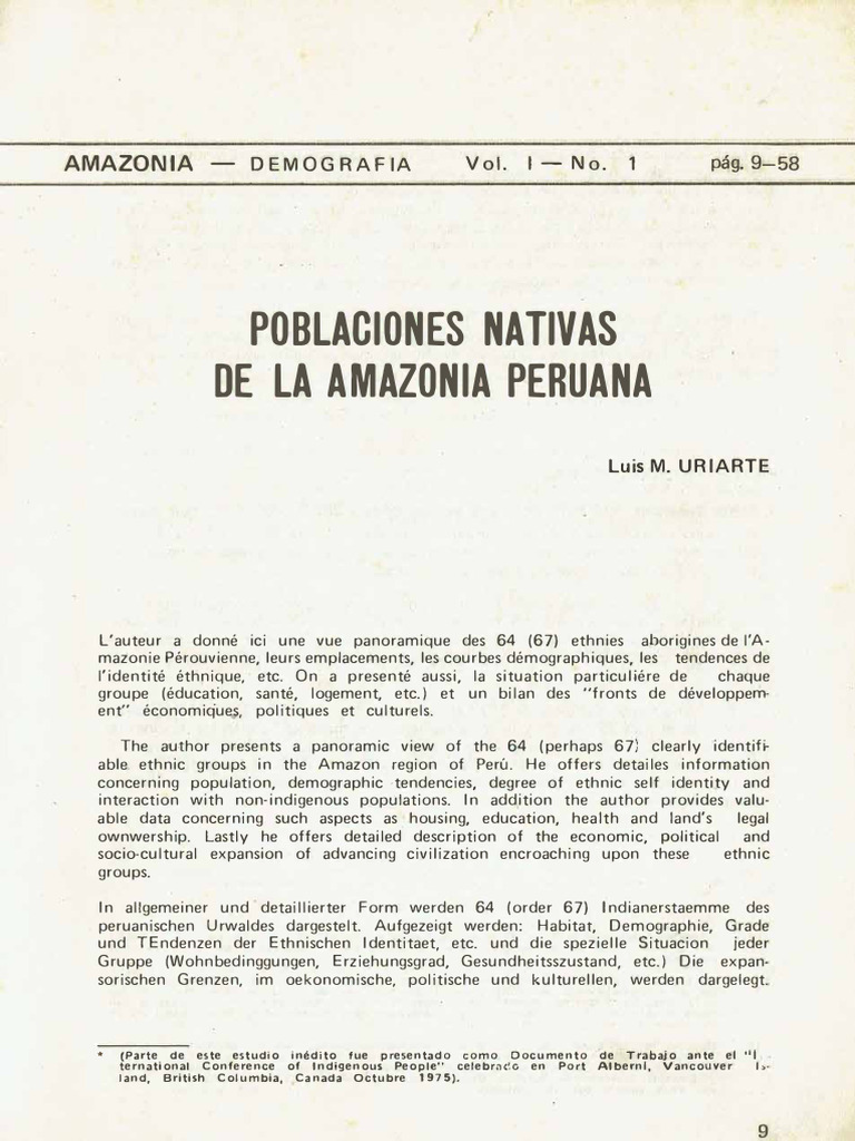 Uriarte, Luis M. (1976) - Poblaciones Nativas de La Amazonía Peruana | PDF | Investigación ...
