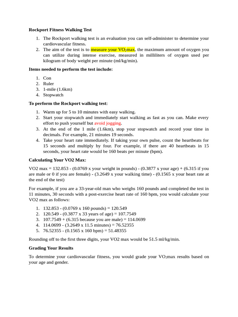 Rockport Walking Test Guide | PDF