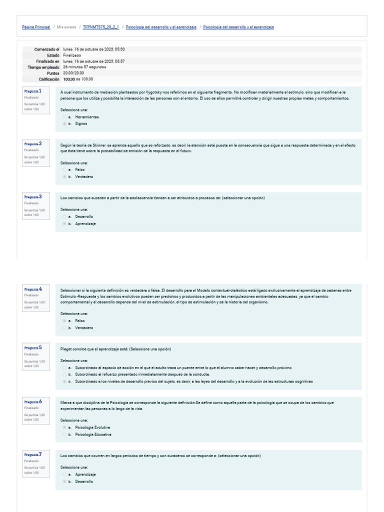 Final Psicología Del Desarrollo y El Aprendizaje | PDF | Sicología | Aprendizaje