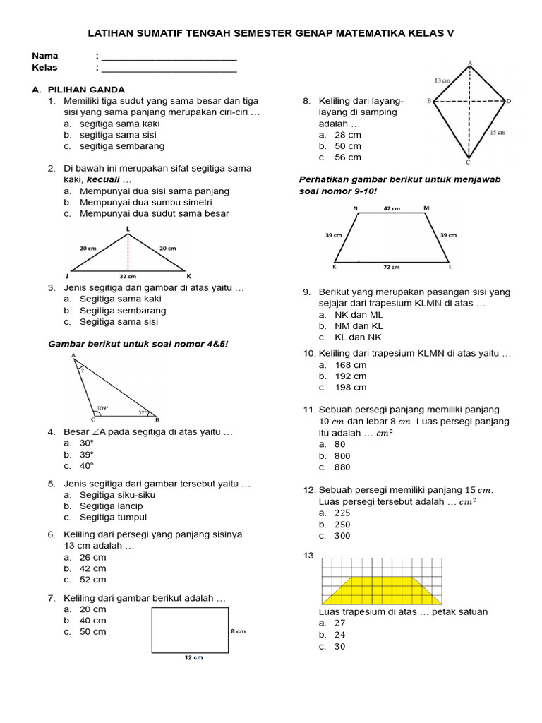Latihan Soal STS Genap Matematika Kelas V | PDF