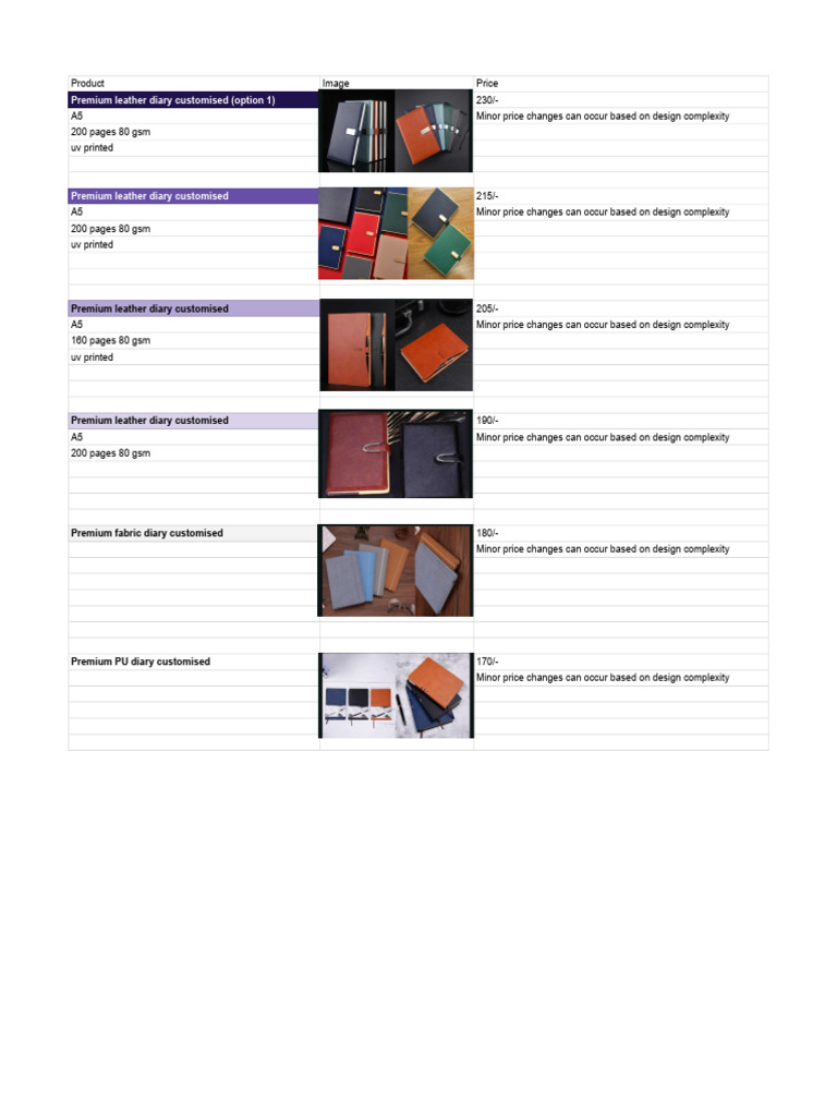 Diary & Pricing | PDF