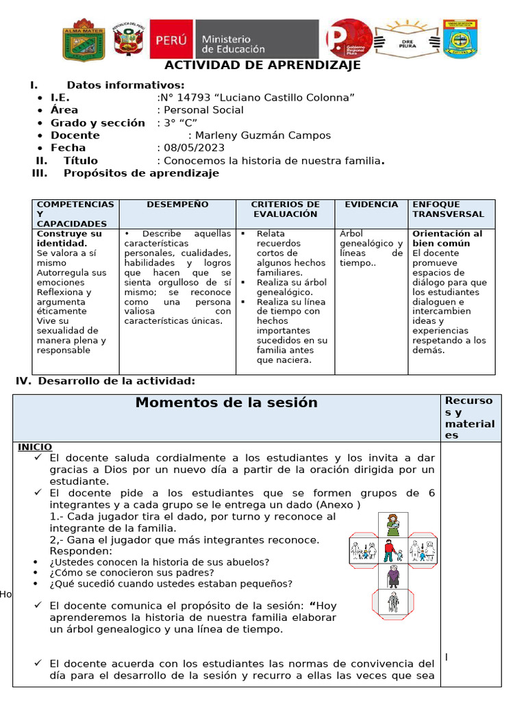 SESION PERSONAL SOCIAL-CONOCEMOS LA HISTORIA DE NUESTRA FAMILIA-LUNES ...