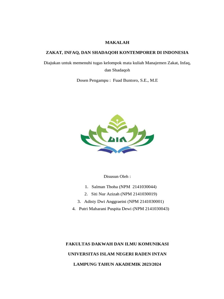 MANAJEMEN ZIS KELOMPOK 1 | PDF