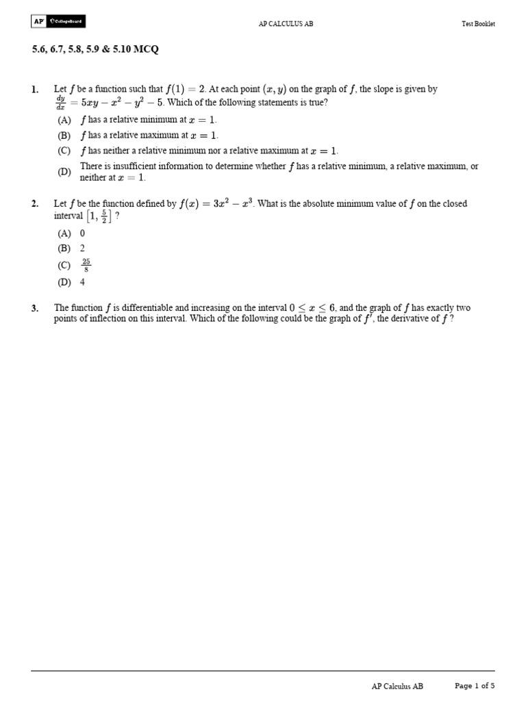 Ap Calculus Ab Test Booklet | PDF | Function (Mathematics) | Derivative