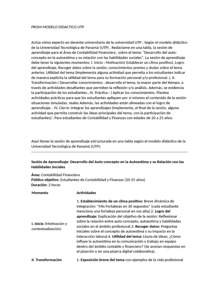 Prom Modelo Didactico Utp | PDF | Aprendizaje | Autoestima
