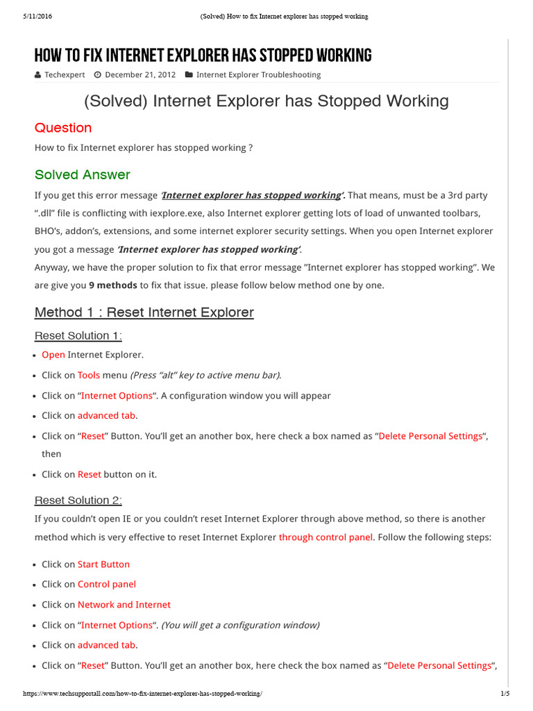Fixing Internet Explorer Errors | PDF | Internet Explorer | Computing ...