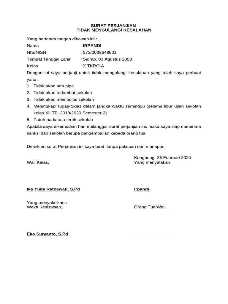 SURAT PERJANJIAN Siswa | PDF