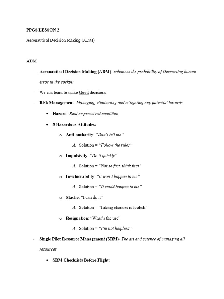 PPGS LESSON 2 - Aeronautical Decision Making | PDF | Transport Safety ...
