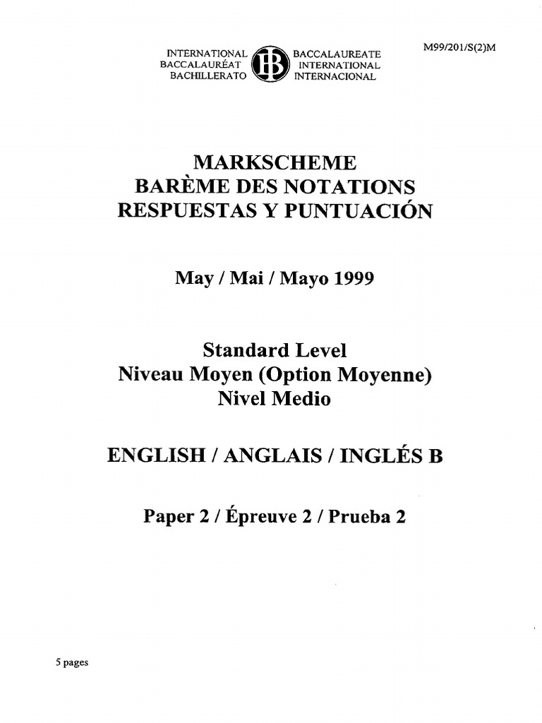 English B Paper 2 SL Markscheme | PDF