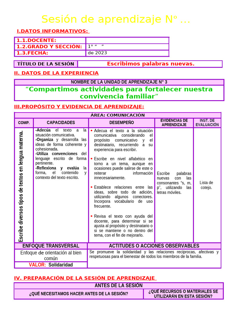 Sesión Escribimos Palabras Nuevas | PDF | Aprendizaje