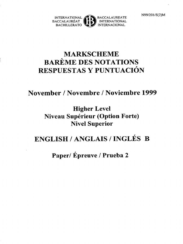 English B Paper 2 SL Markscheme | PDF