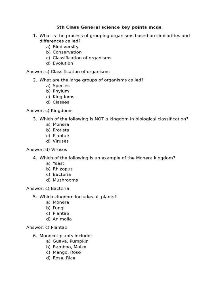 5th Class Science Mcqs Key Points | PDF | Planets | Seed