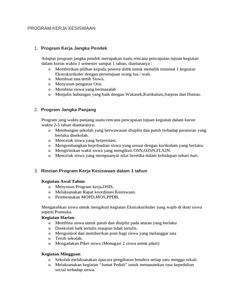 Program Kerja Kesiswaan Sekolah 2023 | PDF