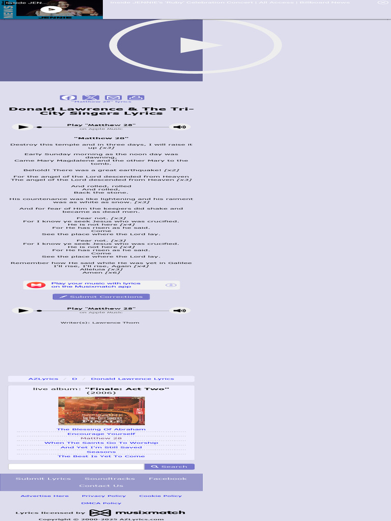 Donald Lawrence & The Tri-City Singers - Matthew 28 Lyrics | PDF ...