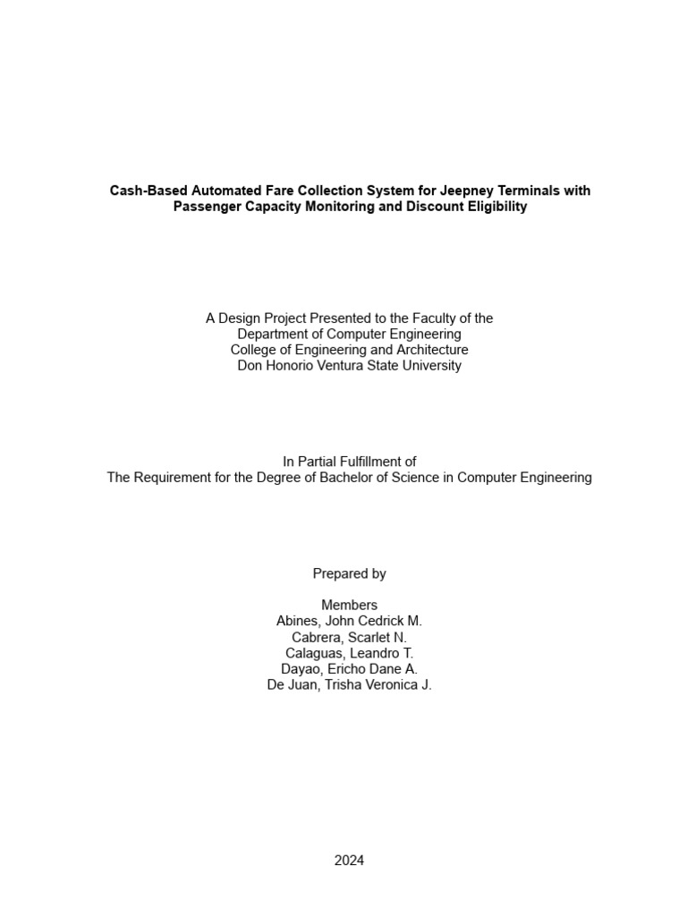 Cash-Based Automated Fare Collection System For Jeepney Terminals With ...