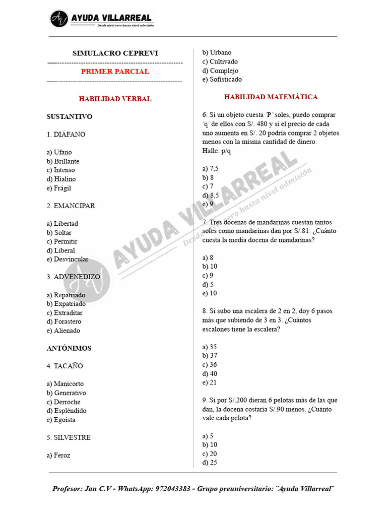 Simulacro Ceprevi Primer parcial - n°1 (1) | PDF | Ecuador | Triángulo