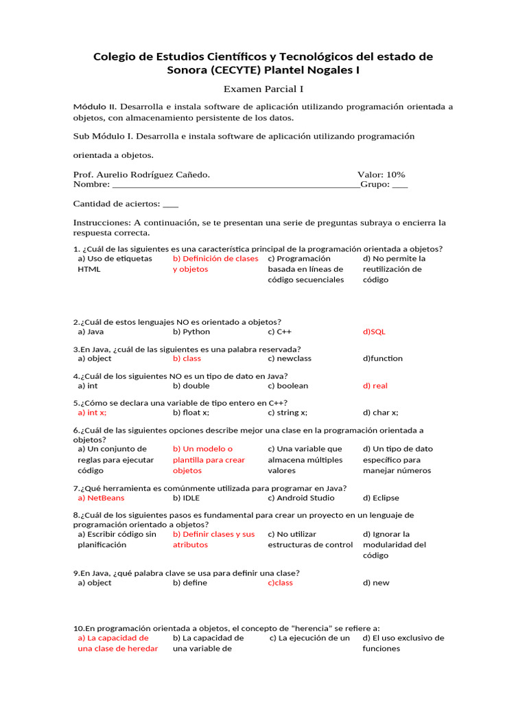 Reactivos Preguntas | PDF | Objeto (informática) | Java (lenguaje de programación)