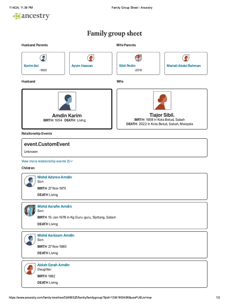 Family Group Sheet - Ancestry | PDF